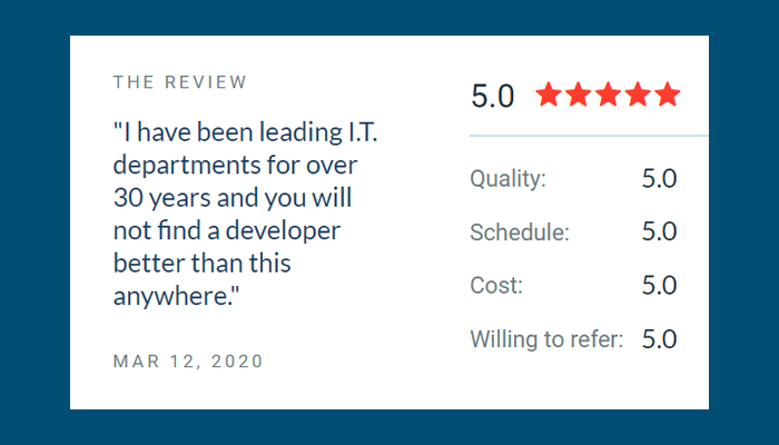 Buildable Custom Software's 5.0 Star Review on Clutch